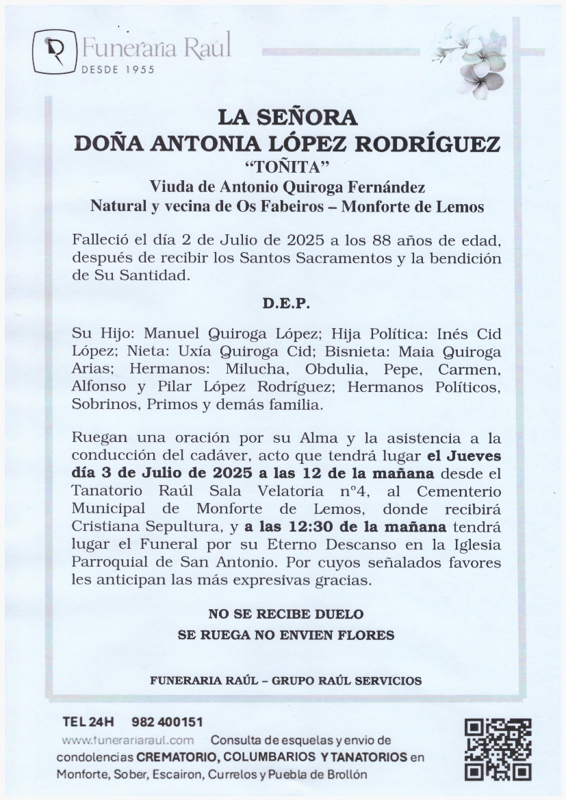LA SEÑORA DOÑA ANTONIA LOPEZ RODRIGUEZ - Monfuner